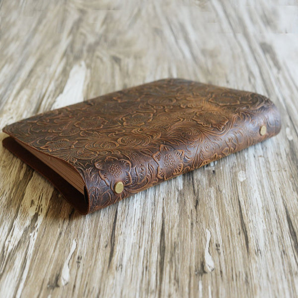 Distressed Tooled Leather 6 Ring Binder Refillable Notebook Cover - 70 ...